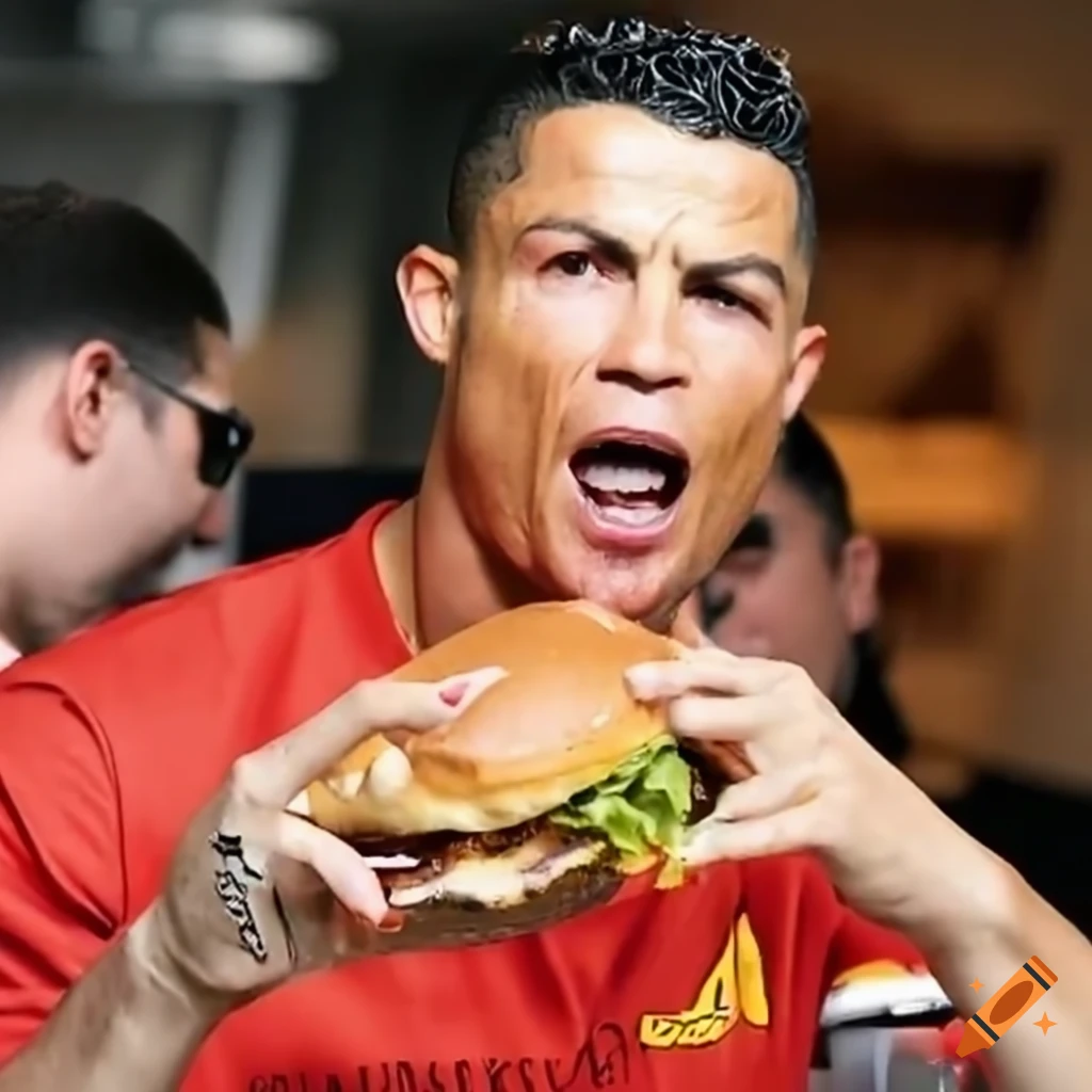 Ronaldo caught eating a burger at McDonald's on Craiyon
