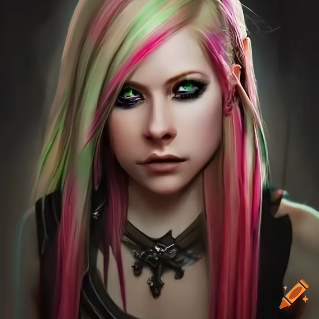 Avril lavigne portrayed as an rpg elf in a mid shot on Craiyon