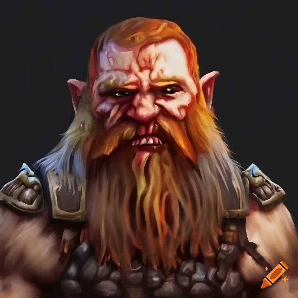 Dwarf warrior with burn scars on half of his face on Craiyon