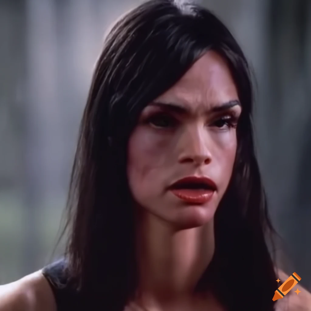 Female martial arts fighter in an 80s action movie with bruised face on ...