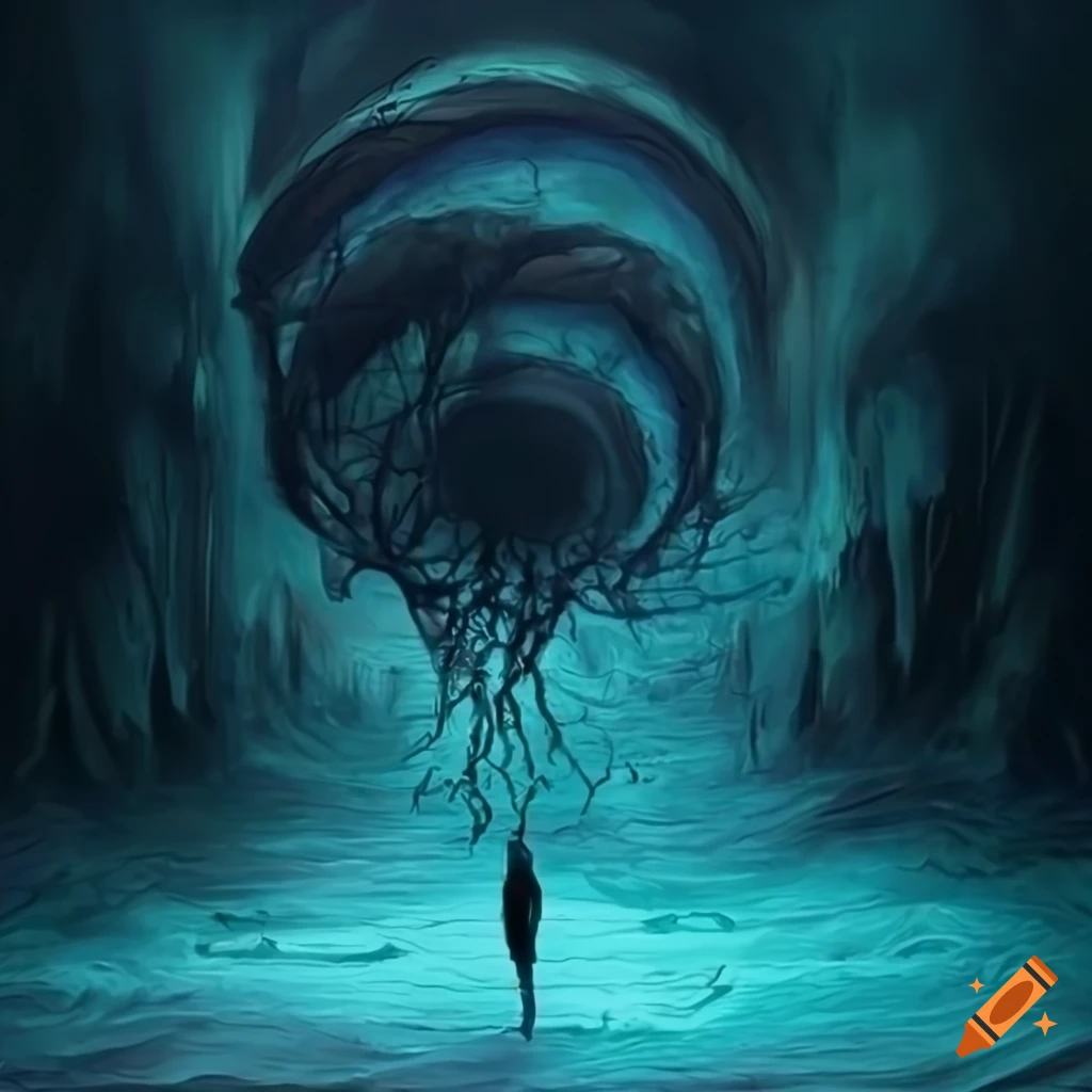 Dark fantasy abstract structure floating alone on Craiyon