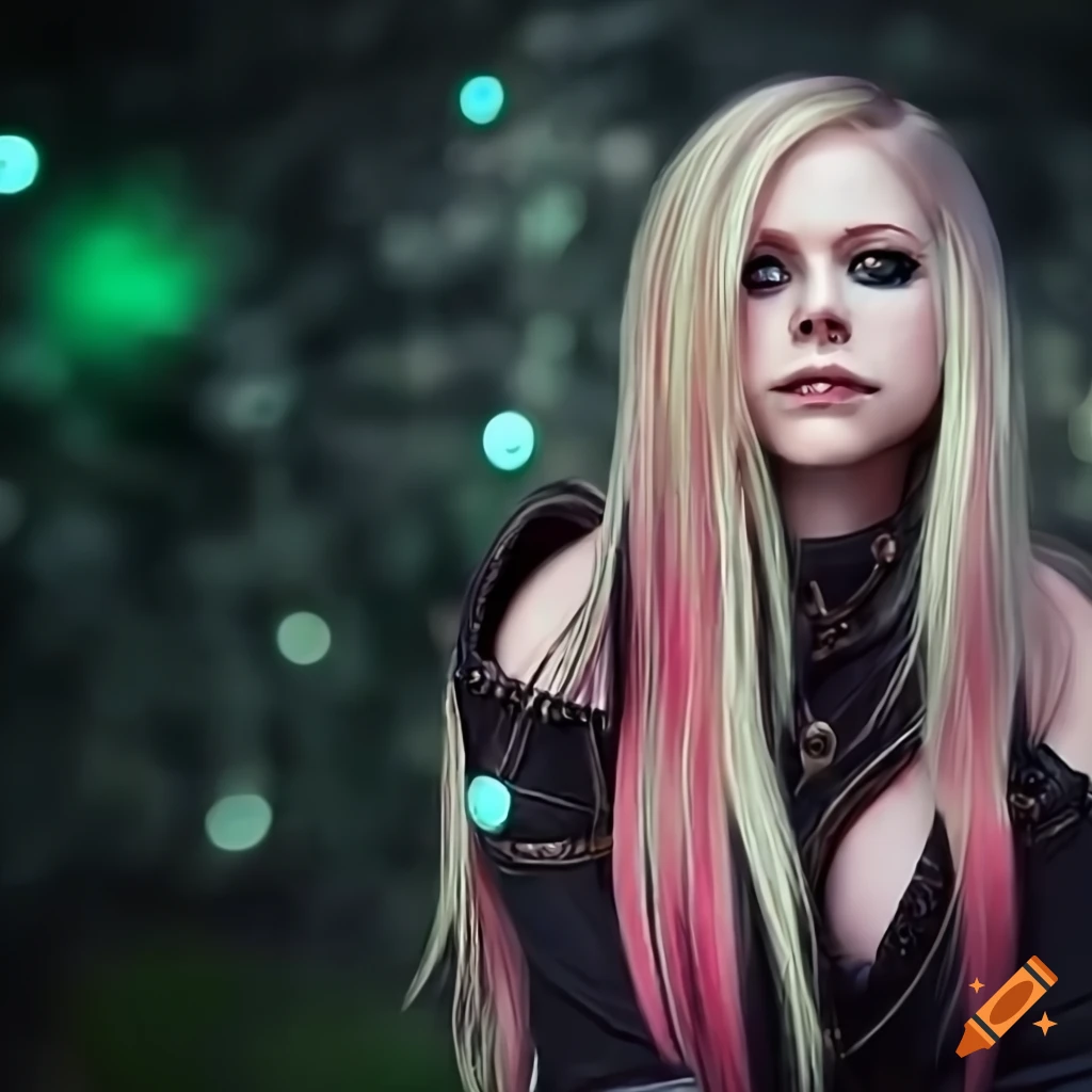 Avril lavigne portrayed as an rpg elf in a mid shot on Craiyon