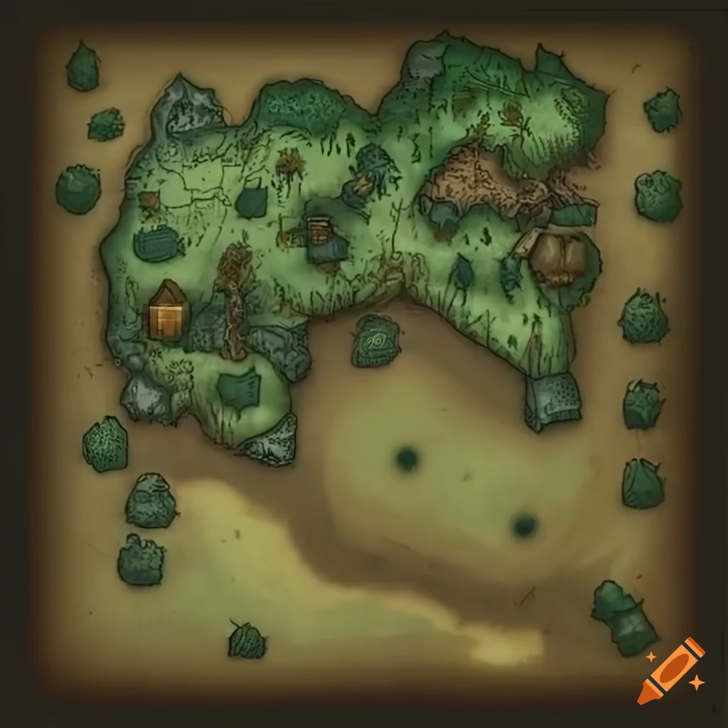 Old cartographer's map of a small forest area on Craiyon