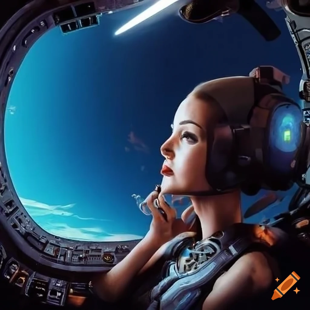 Spaceship cockpit operated by a lady on Craiyon