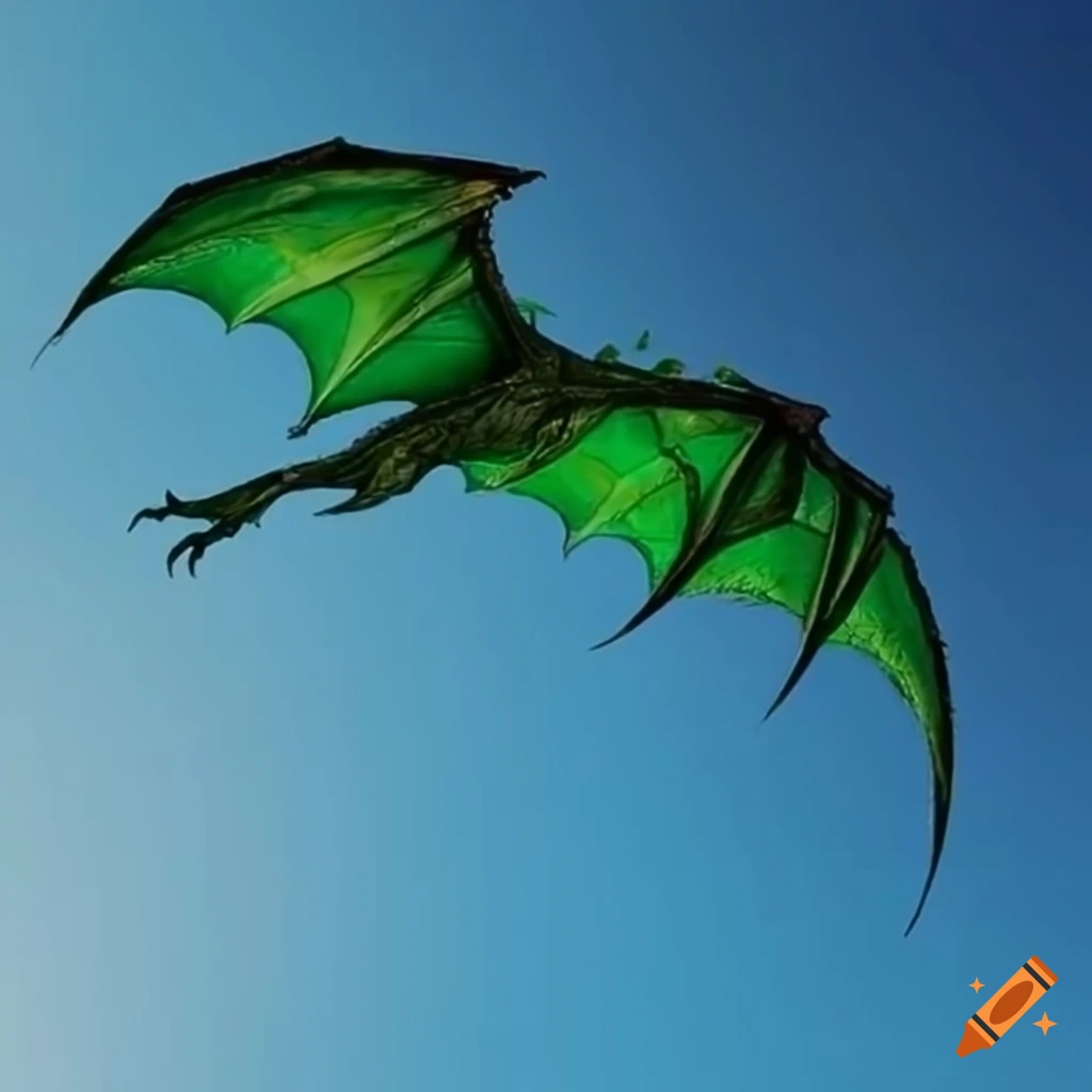 Giant green dragon flying in the sky in a game of thrones style on Craiyon