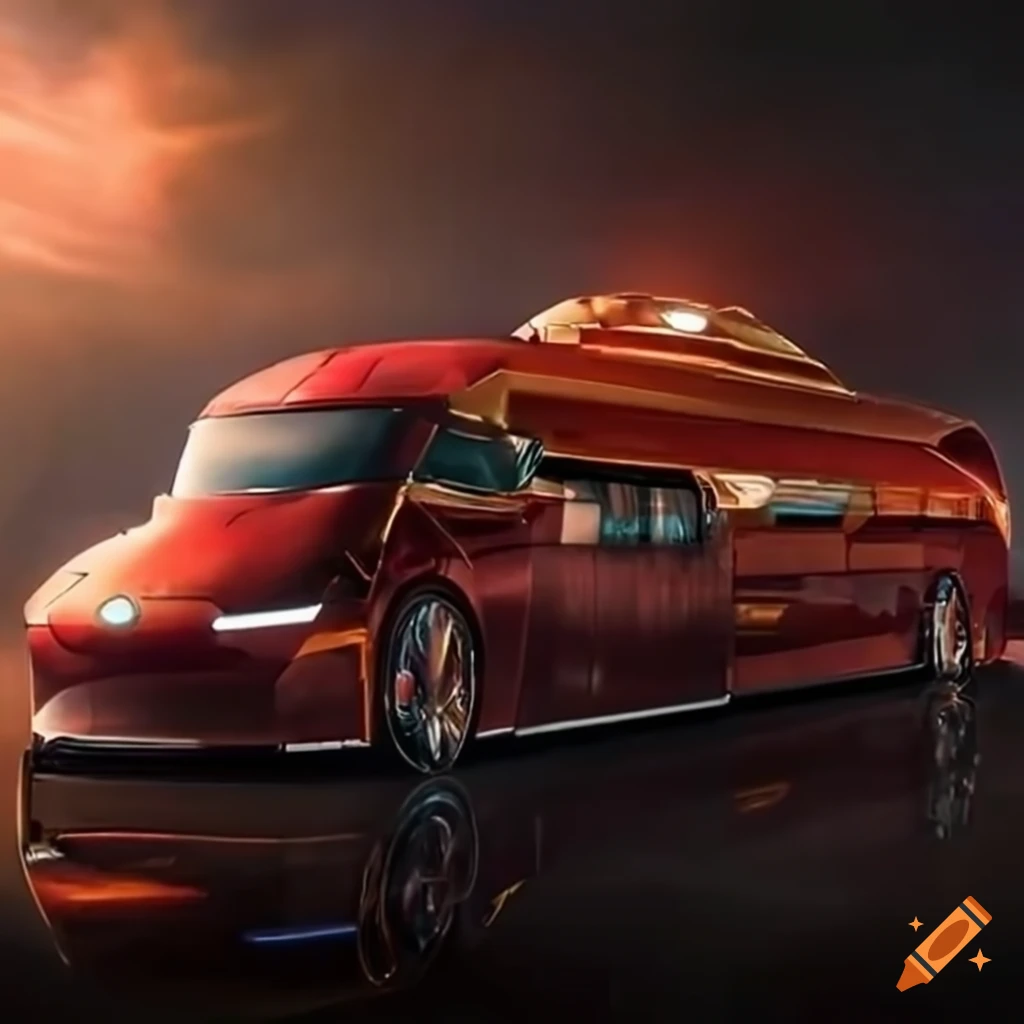 Custom iron man-themed lucid motors bus on Craiyon