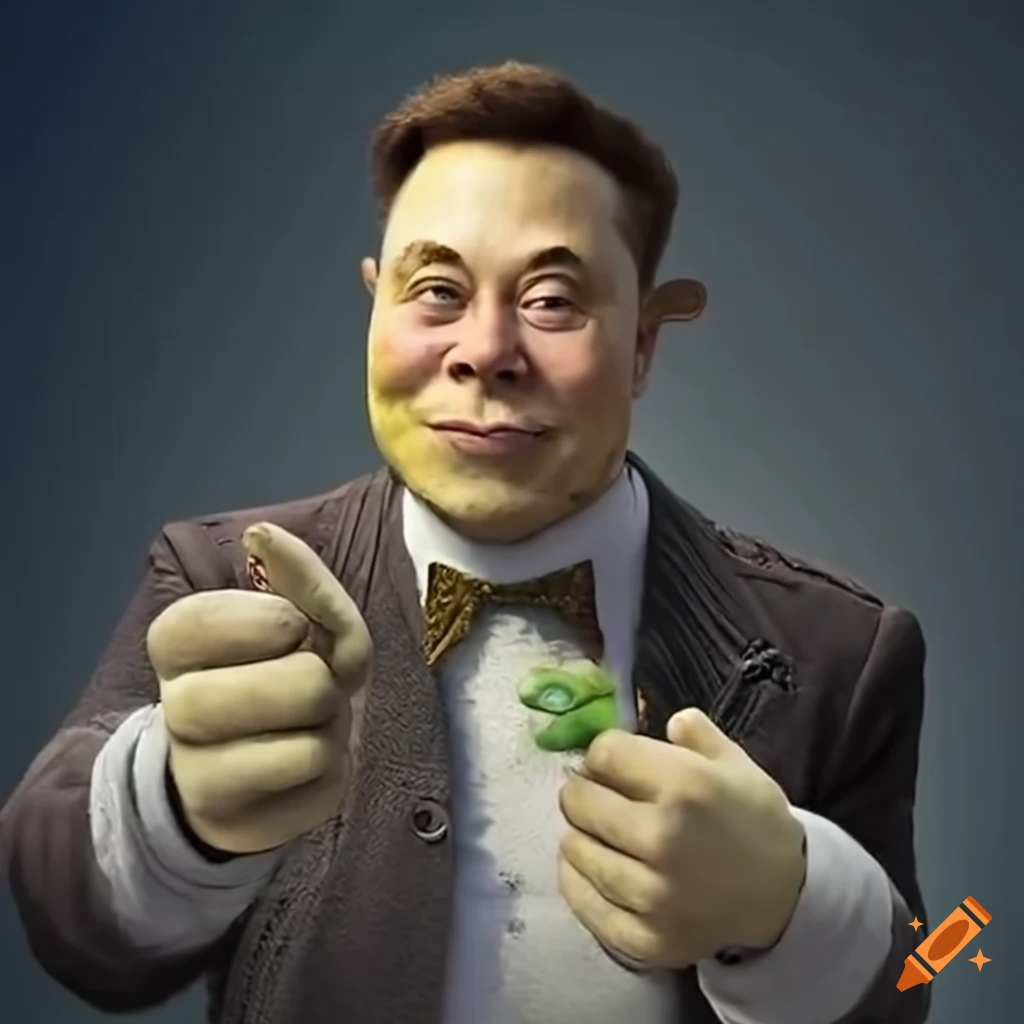 Caricature of elon musk as shrek on Craiyon