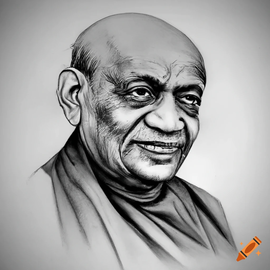 Detailed black and white pencil portrait of sardar vallabh bhai patel ...