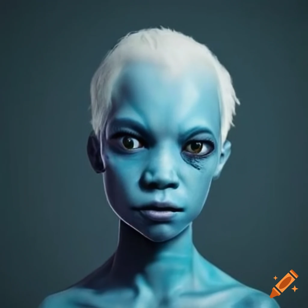 Short, wavy, white-haired blue-skinned humanoid alien brothers on Craiyon