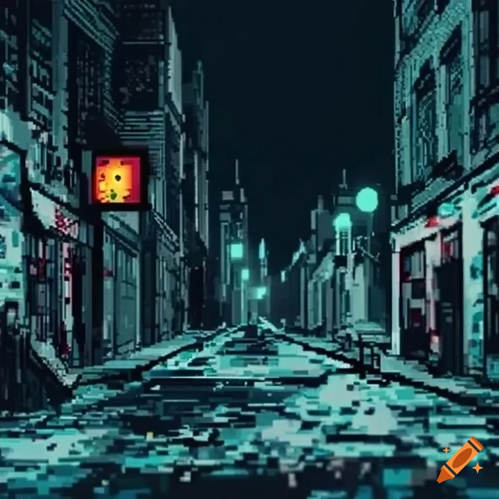 Pixel art city street during a zombie apocalypse on Craiyon