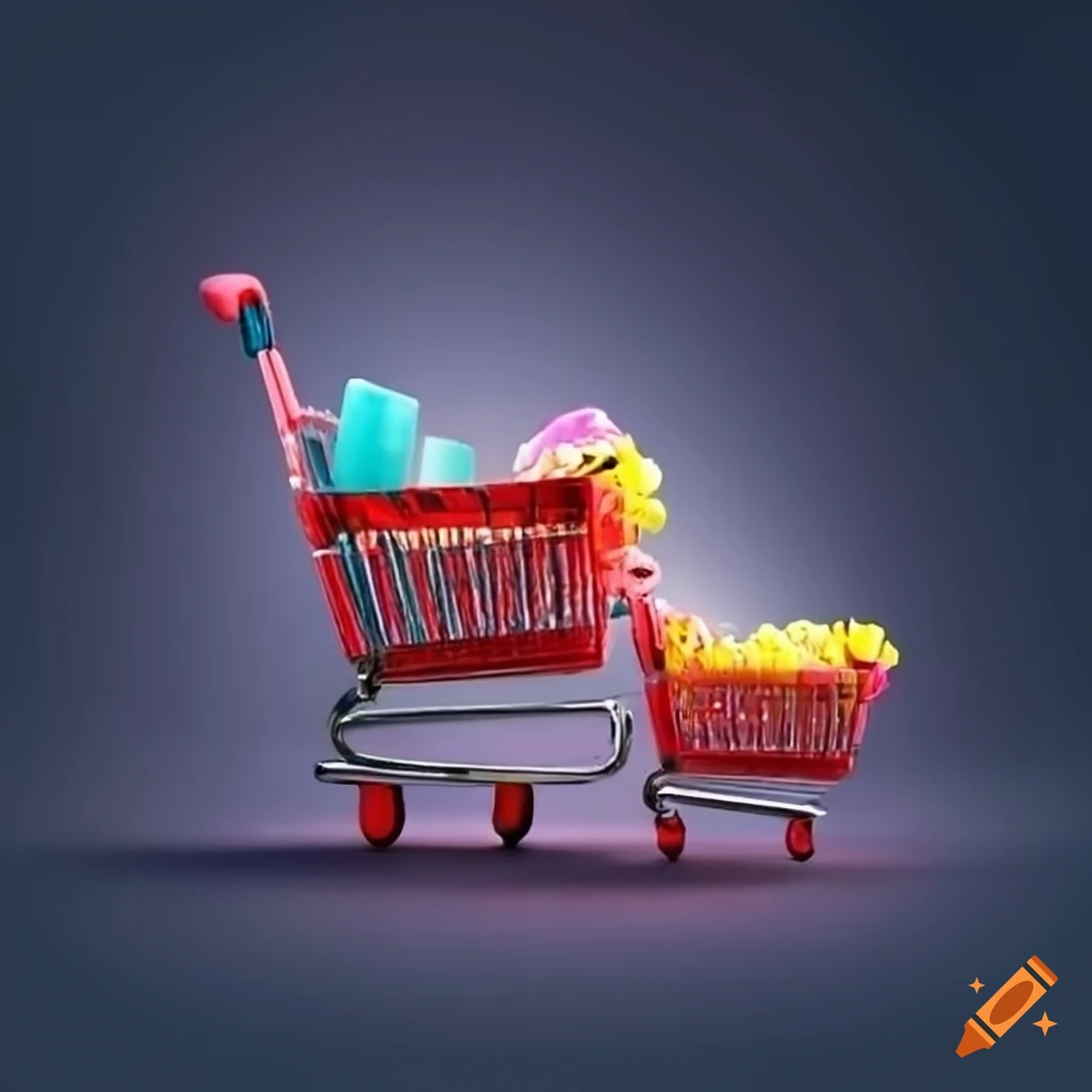 Two shopping carts, one filled with items and the other half-filled, on ...