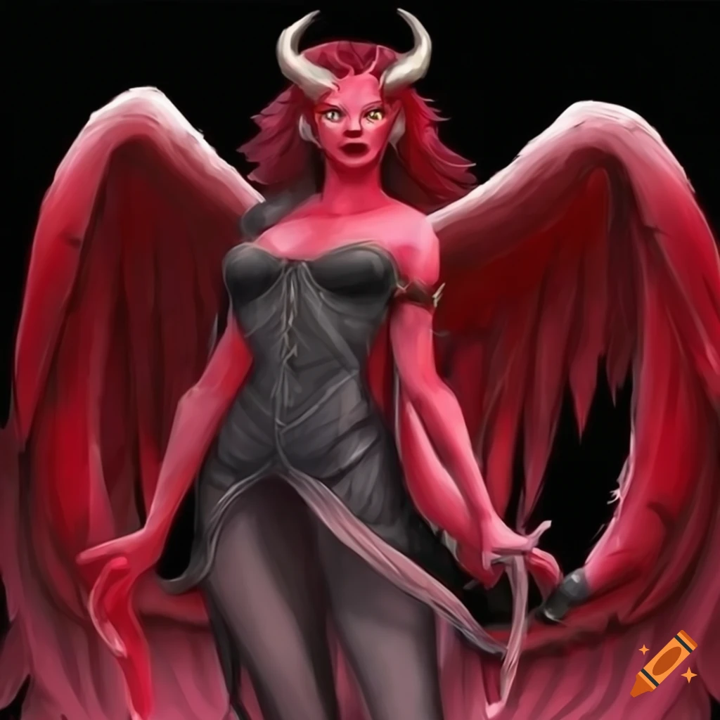 Red Skinned Tiefling Woman With Black Wings On Craiyon
