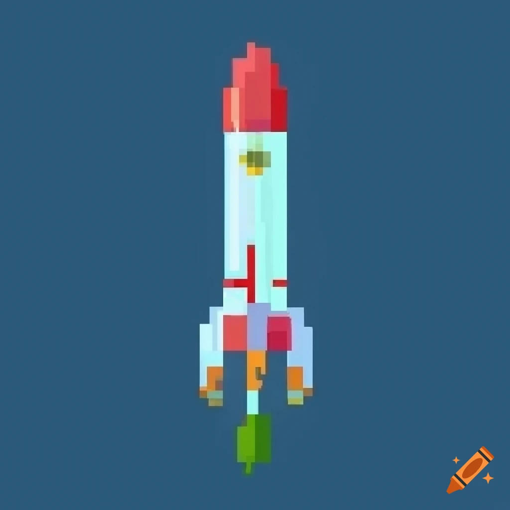 Pixel art of a flying saucer rocketship on Craiyon
