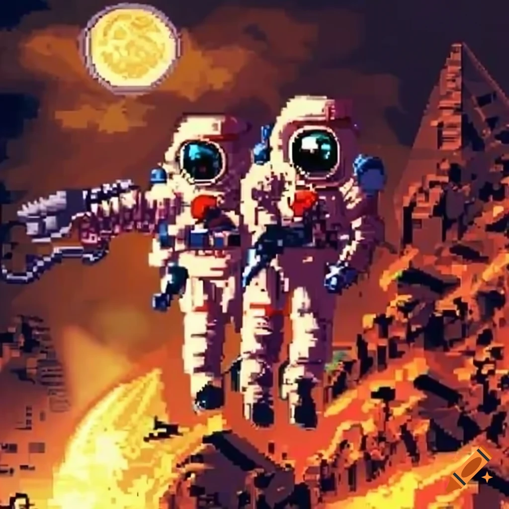 Astronaut soldiers in a 1980's nes style retro nintendo game on Craiyon