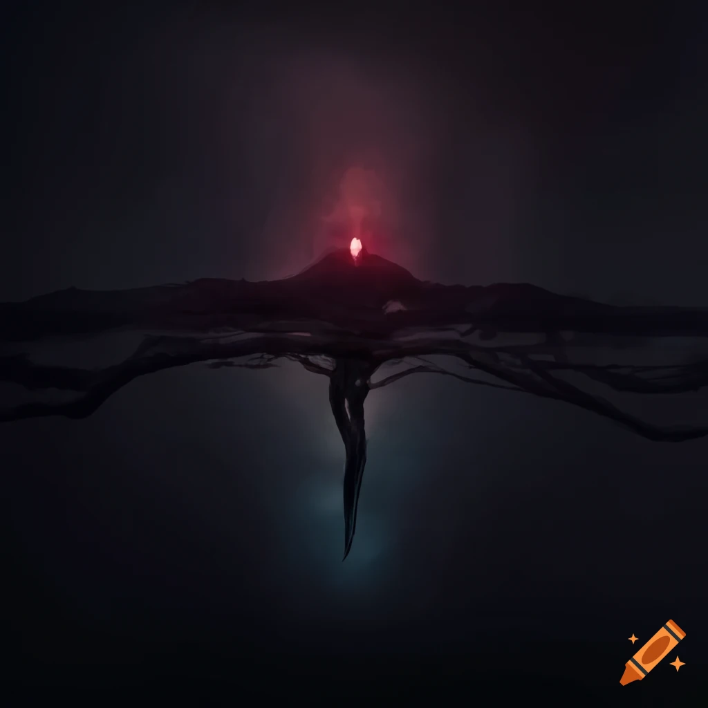 Dark and abstract floating fantasy structure on Craiyon