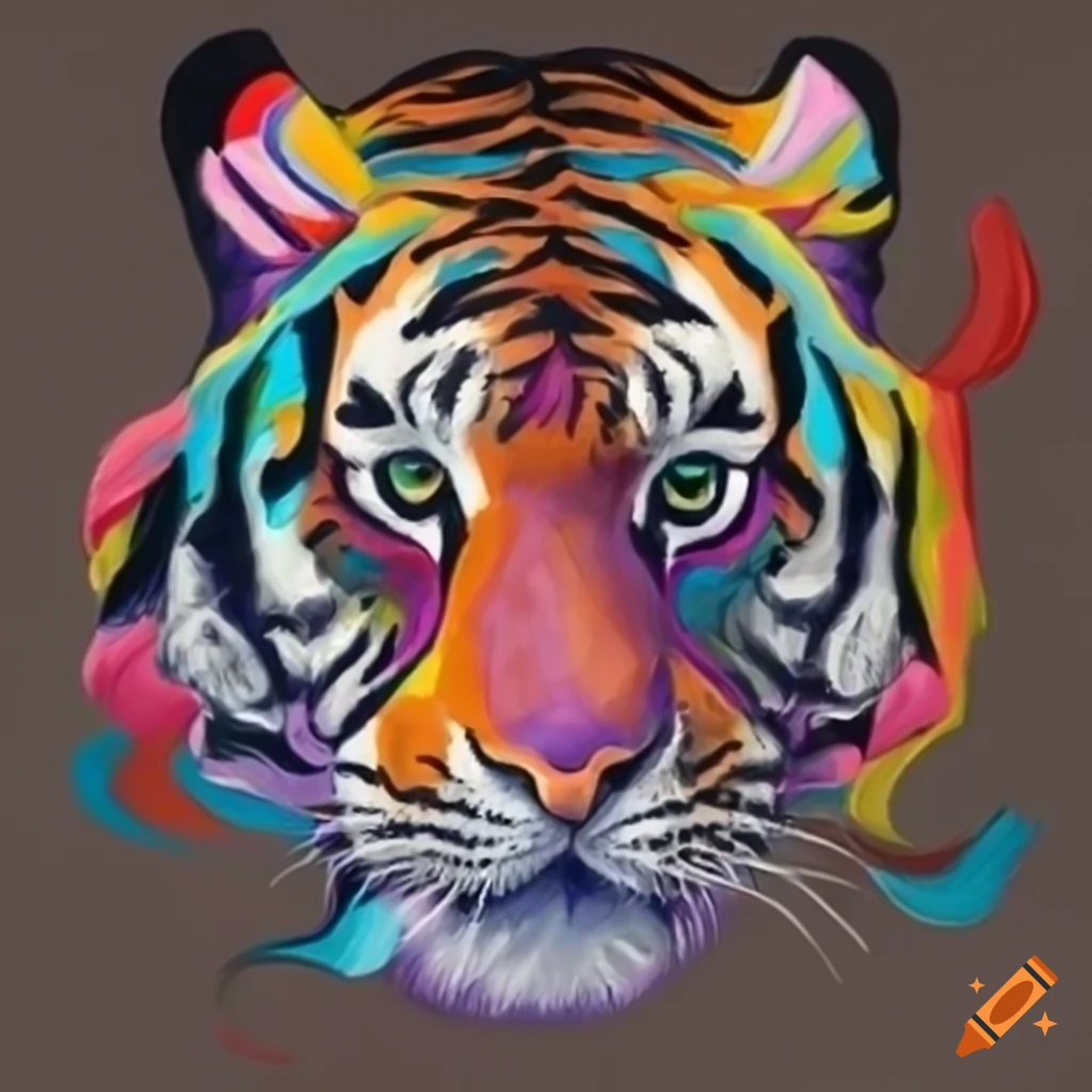 Colorful bad drawing of a tiger on Craiyon