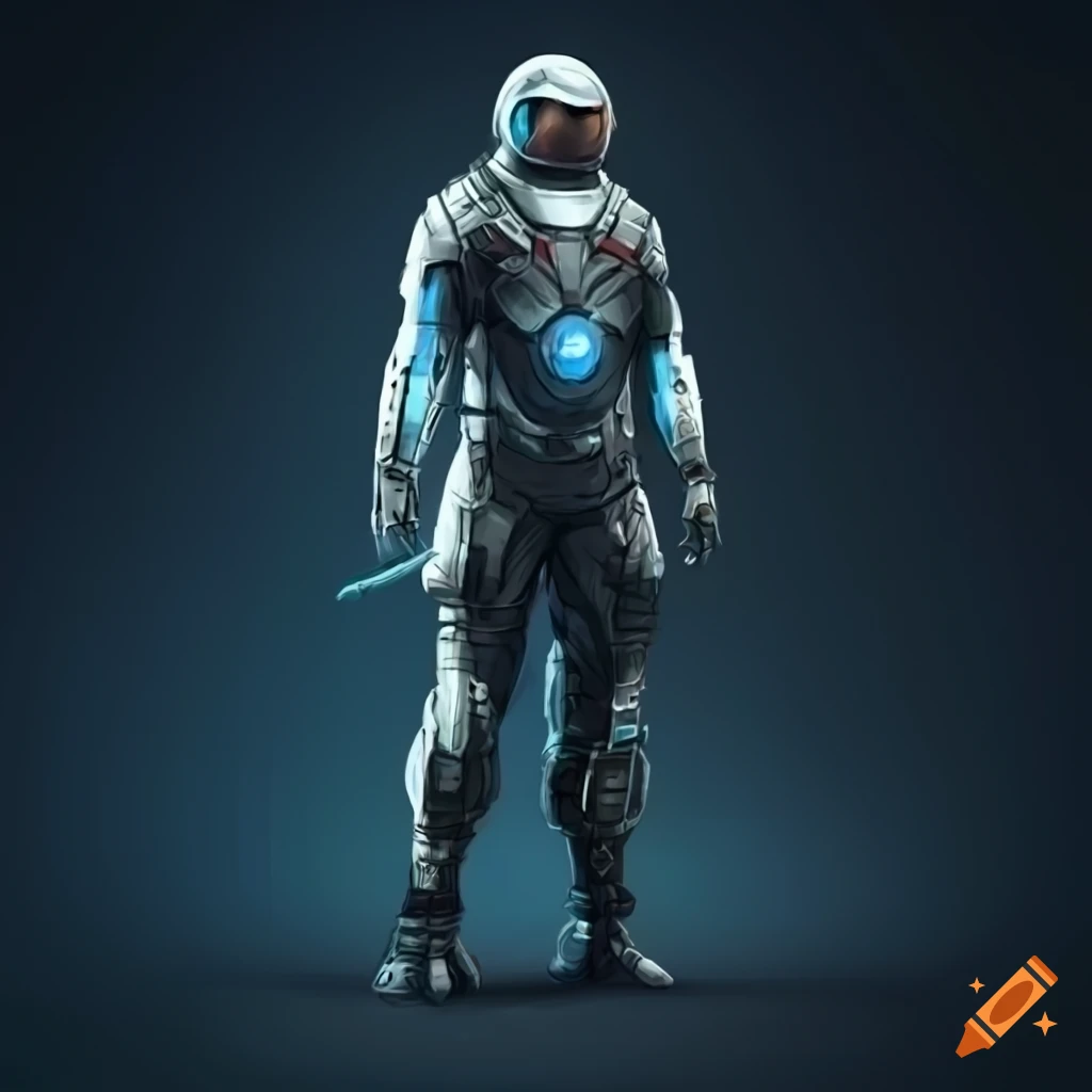 Full body image of a futuristic space captain on Craiyon