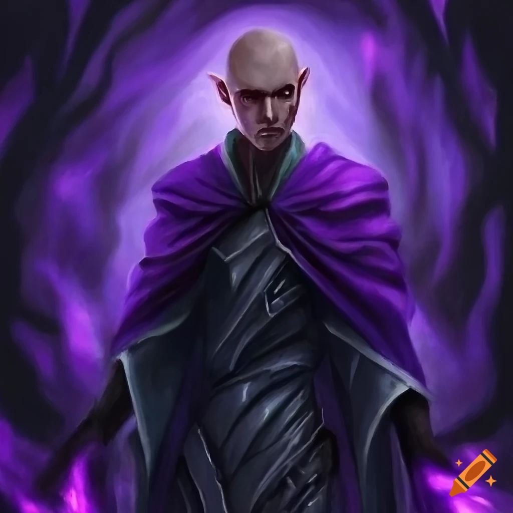 Intricately detailed oil painting of a male warlock in black armor ...