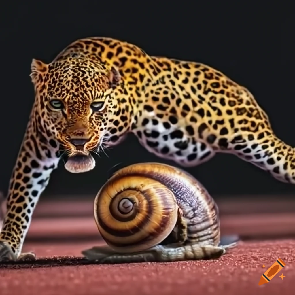 Snail and leopard on an athletics track on Craiyon