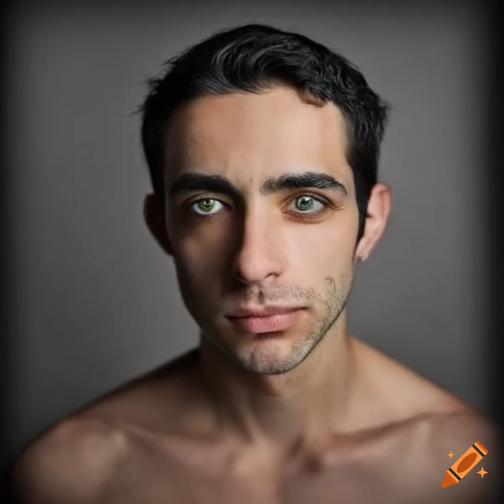 Attractive italian-american man with short black hair and striking green eyes on Craiyon