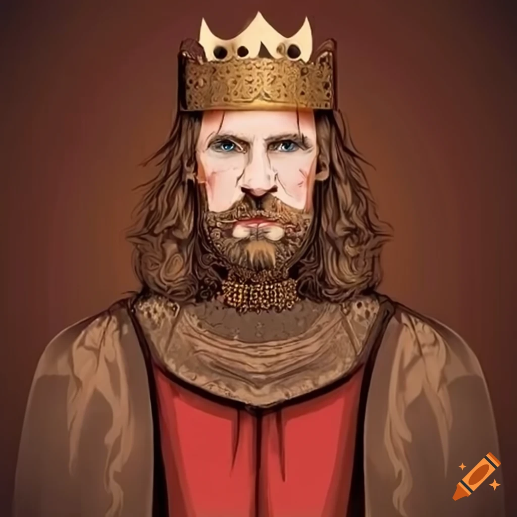 Medieval king in brownish red clothing on Craiyon