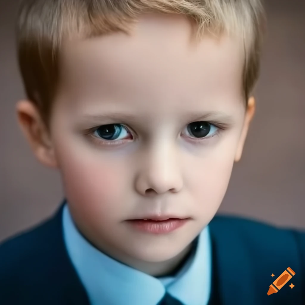 Child in a suit and tie with an expressionless look on Craiyon