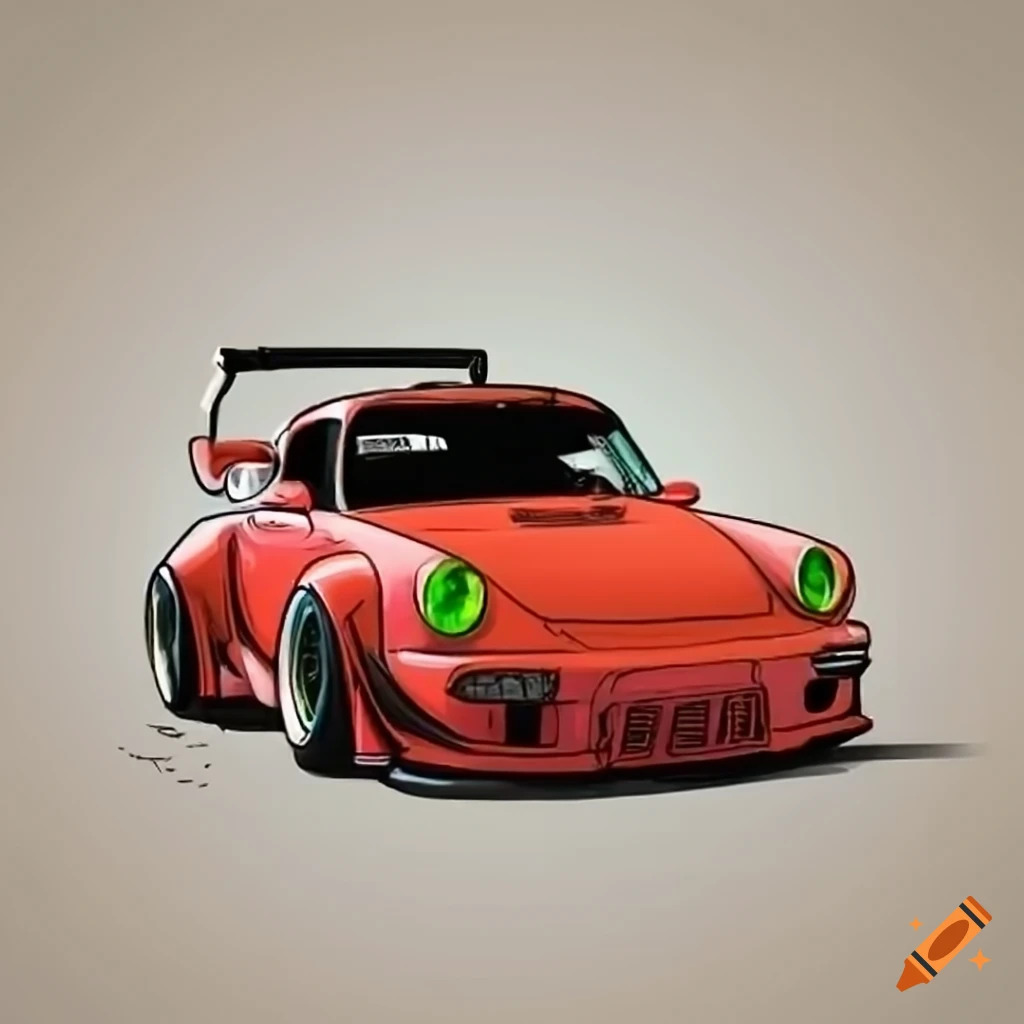 Cartoon artistic interpretation of a red, white, and blue porsche 911 ...
