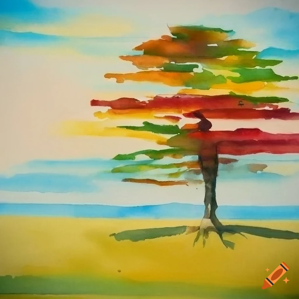 Watercolour painting of a tree in a field inspired by edgar schofield ...