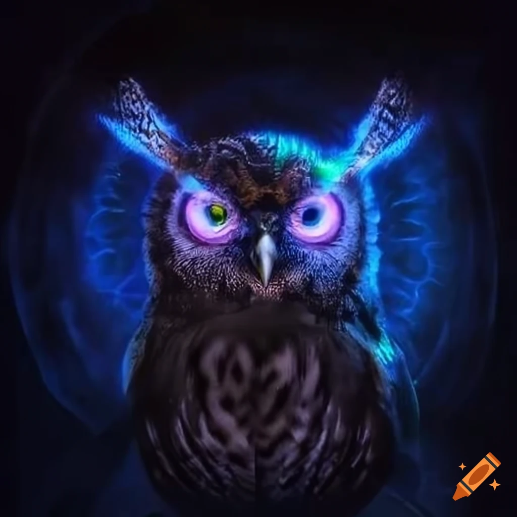 Mysterious owl with glowing eyes on Craiyon