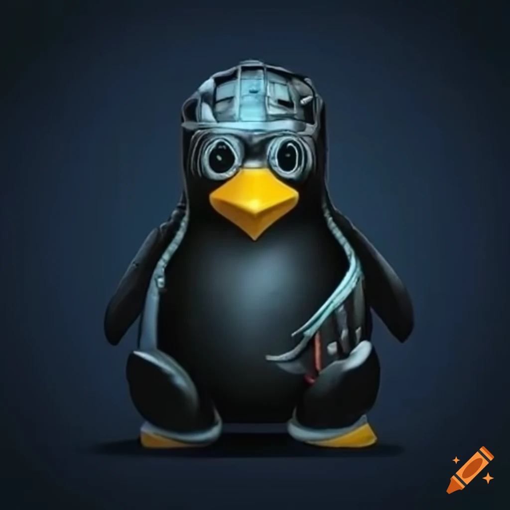 Tux, the linux mascot dressed as a borg from star trek on Craiyon