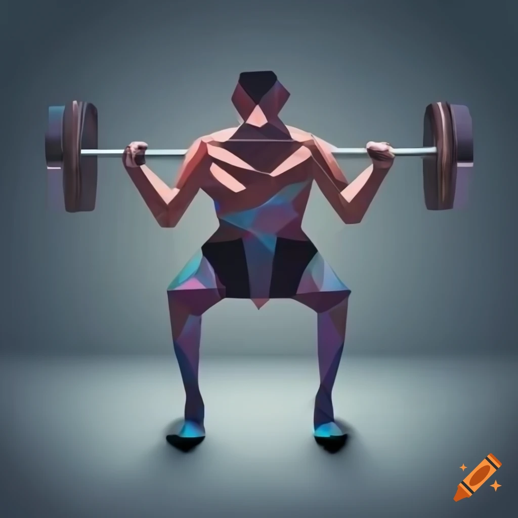 Abstract polygonal figure deadlifting a barbell on Craiyon