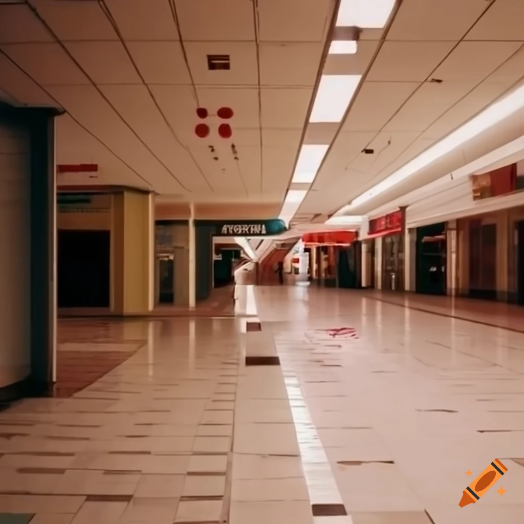 Seemingly infinite expanse of early '80s mall backrooms on Craiyon