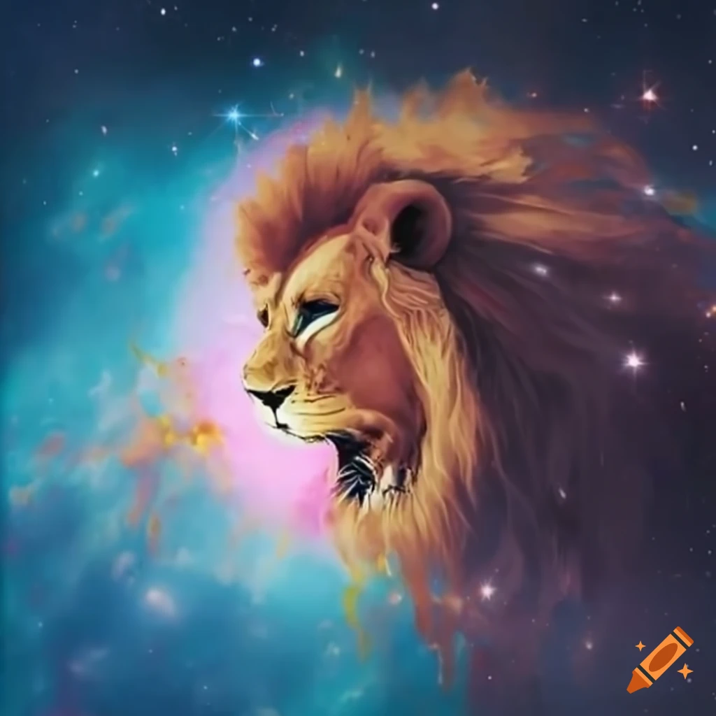 Brave lion riding a rocket through the galaxies on Craiyon