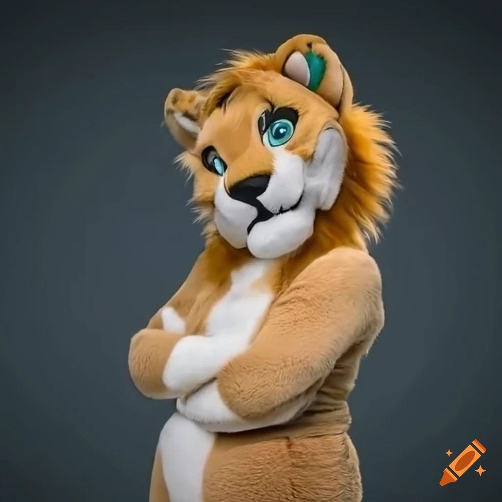 Woman wearing lion fursuit mascot on Craiyon