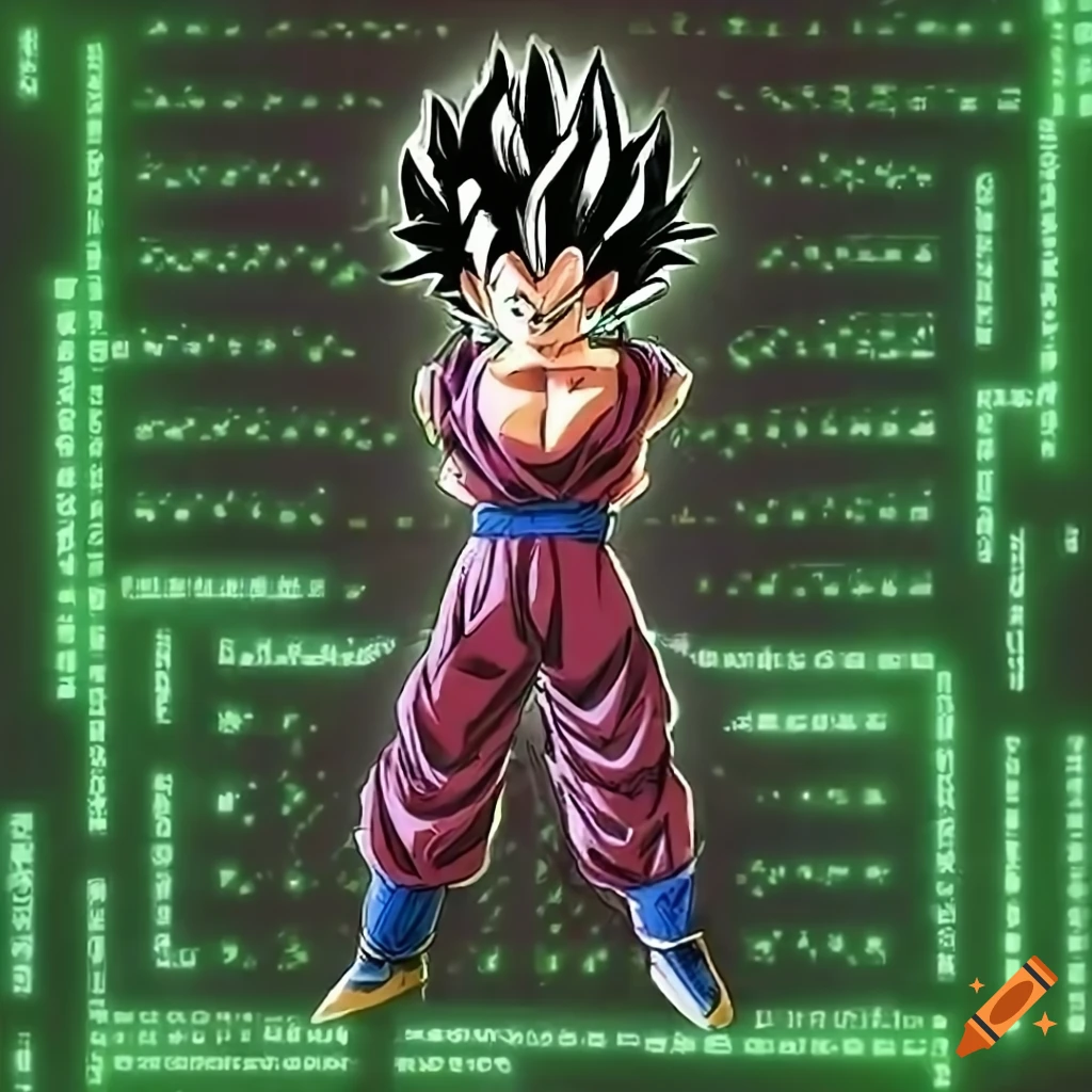 Short hair gohan black posing in a matrix background on Craiyon