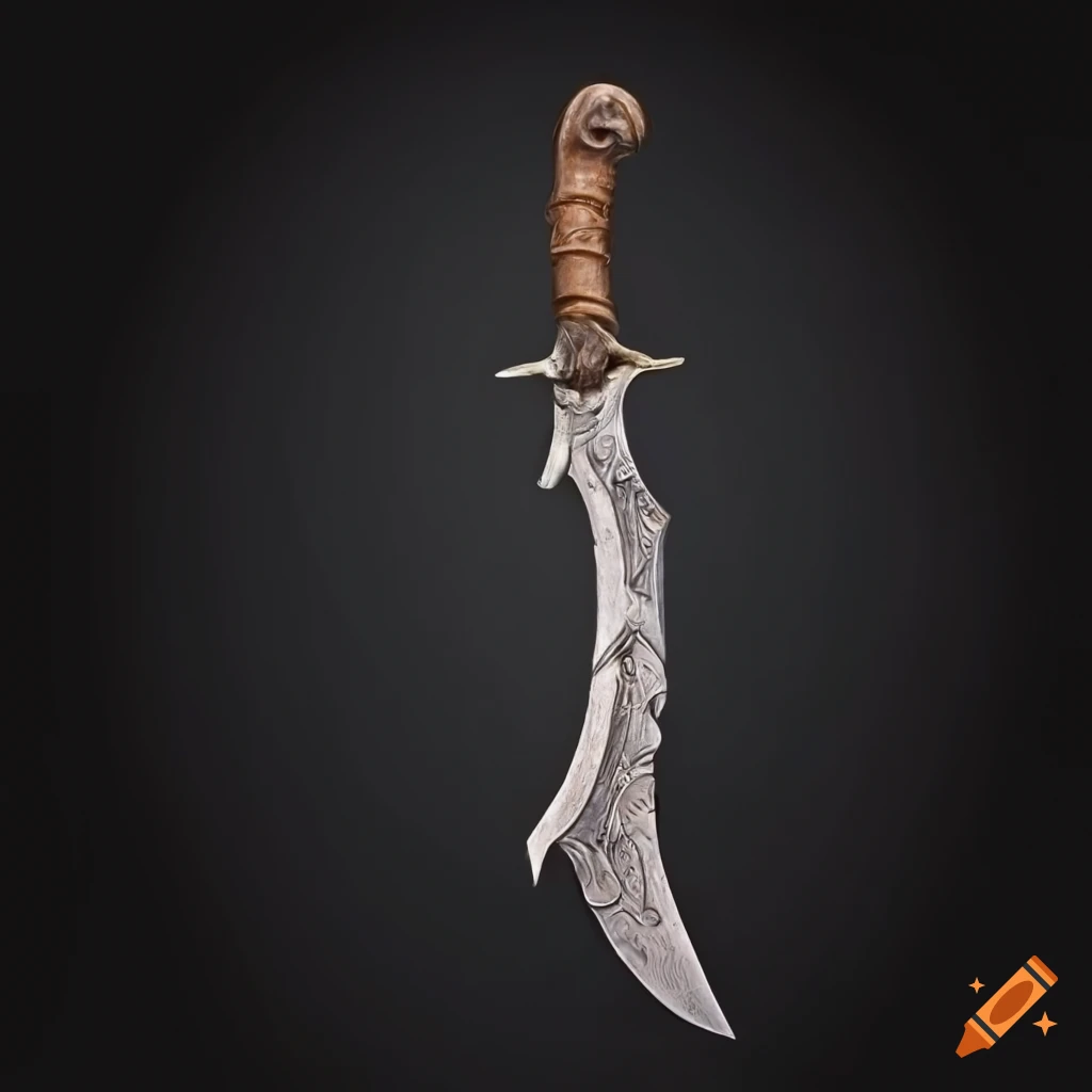 Artistic carving of a dark crystal scimitar sword on Craiyon