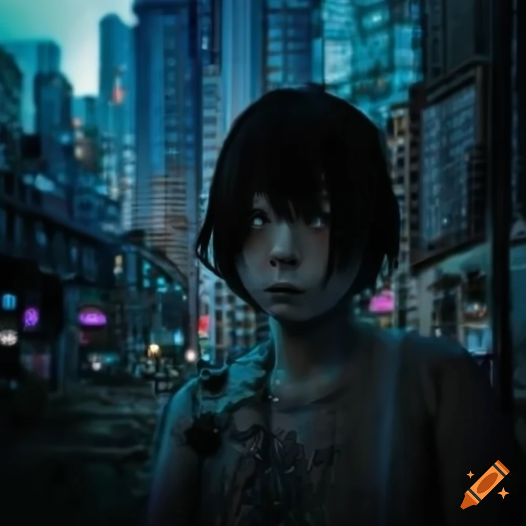 Illustrative portrait of a dejected anime character in a vibrant ...