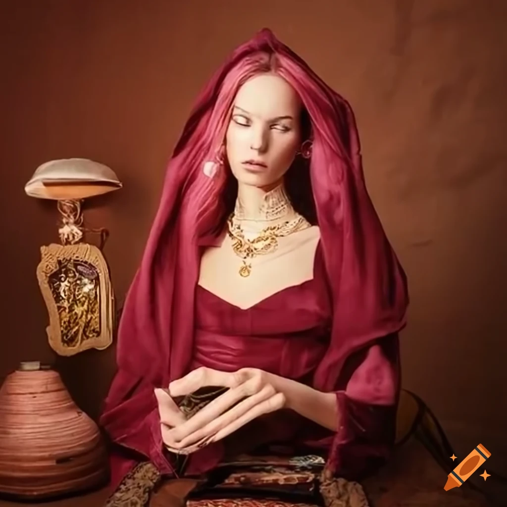 Oracle fortune teller reading tarot cards on Craiyon