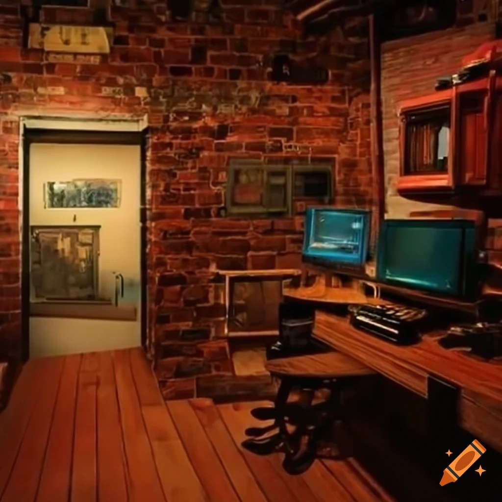 Brick room filled with old computers on Craiyon