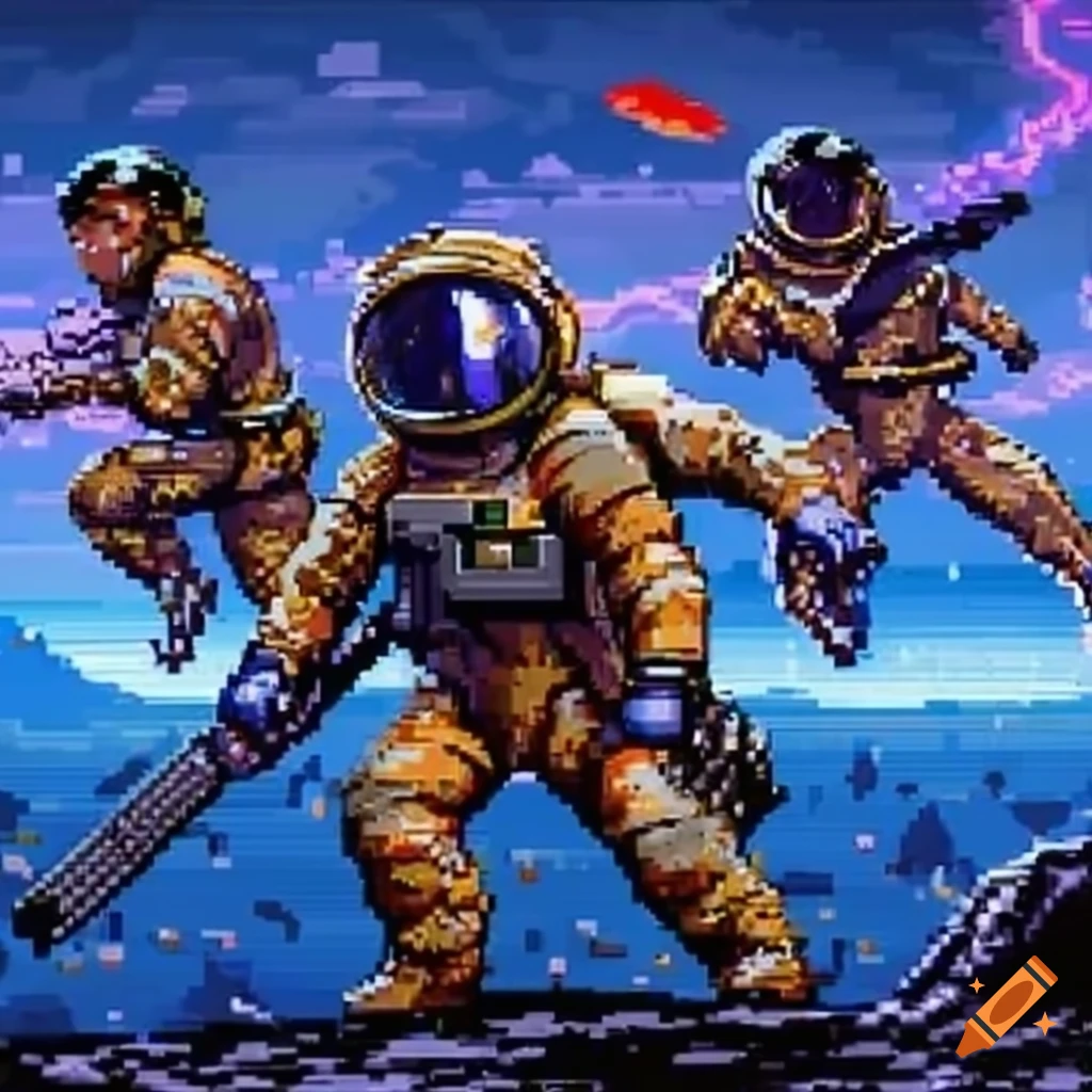 Astronaut soldiers: retro nintendo game with heroic astronaut soldiers ...