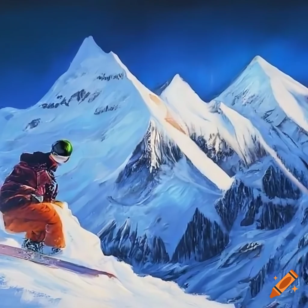 Snowboard bindings and mountains on Craiyon