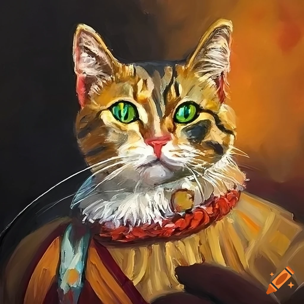 Regal cat in oil painting on Craiyon