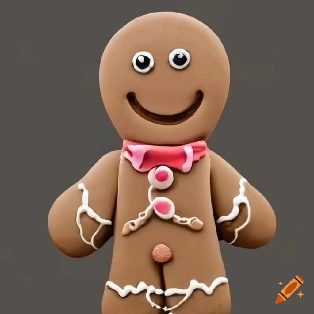 Smiling gingerbread man with frosting clothes on Craiyon