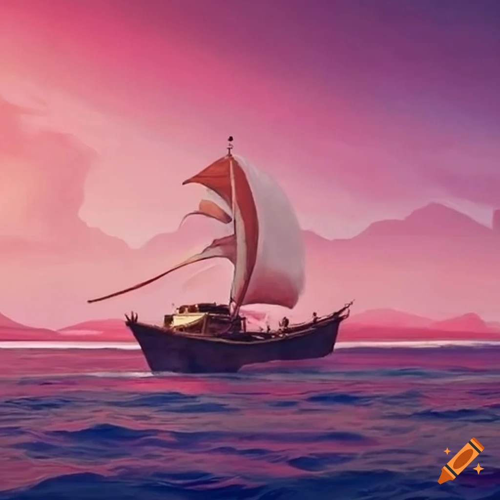 Ibn battuta and marco polo in a pink boat on Craiyon