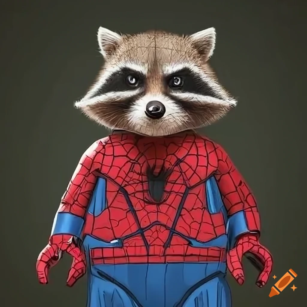 Retro style raccoon wearing a Spiderman suit on Craiyon