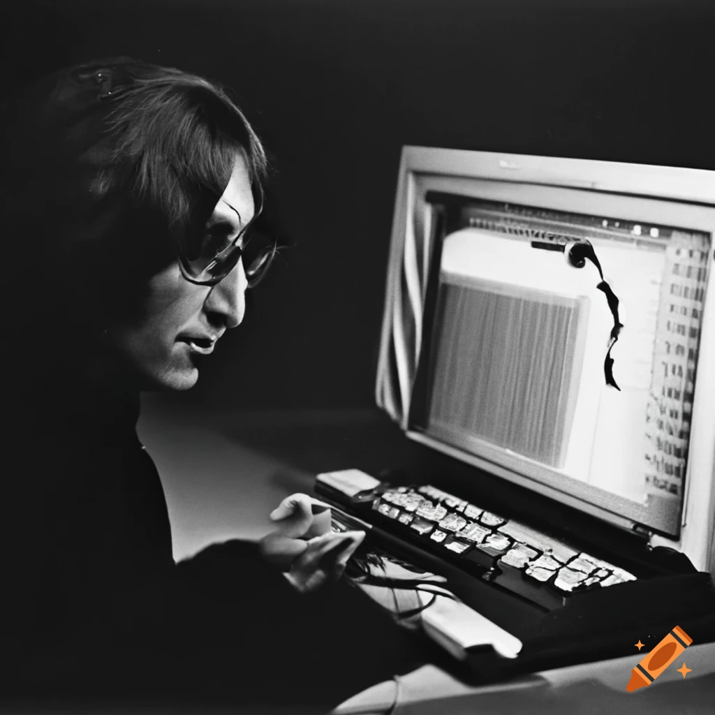 John lennon using a computer for coding on Craiyon