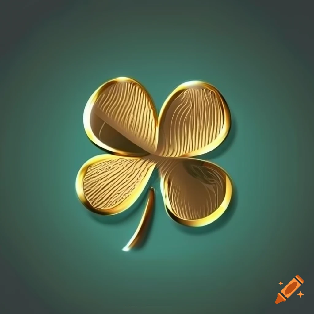 Sleek and elegant gold four leaf clover logo on Craiyon