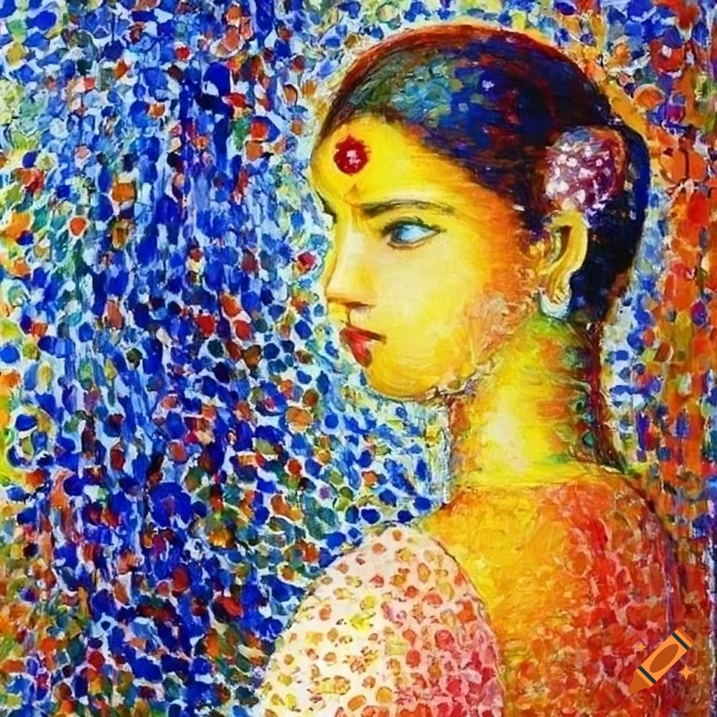 Indian girl in the style of seurat on Craiyon