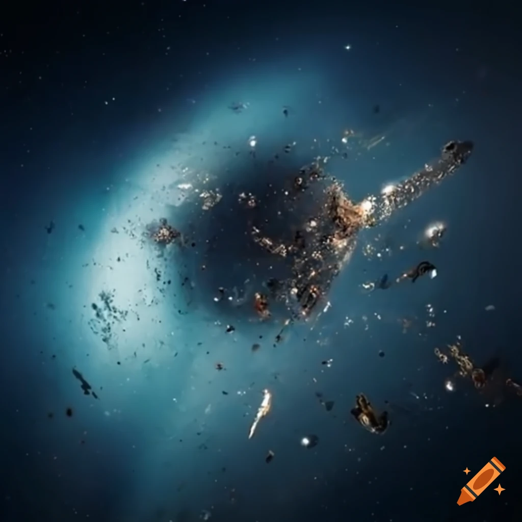 Small metal debris floating in space on Craiyon