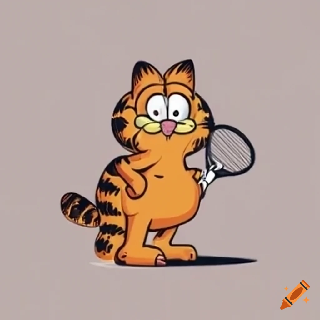 Smiling garfield cat playing tennis on Craiyon